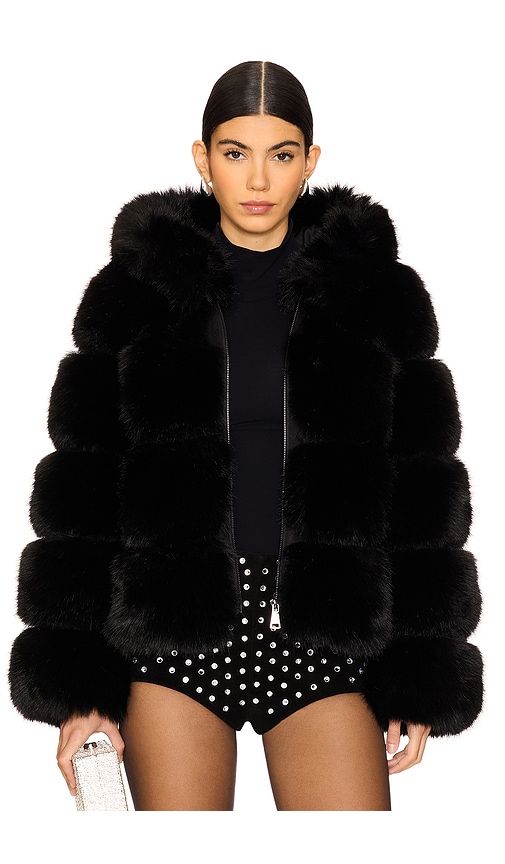 Hooded Puffer Jacket Black Fake Fur Coat With Hood Adrienne Landau